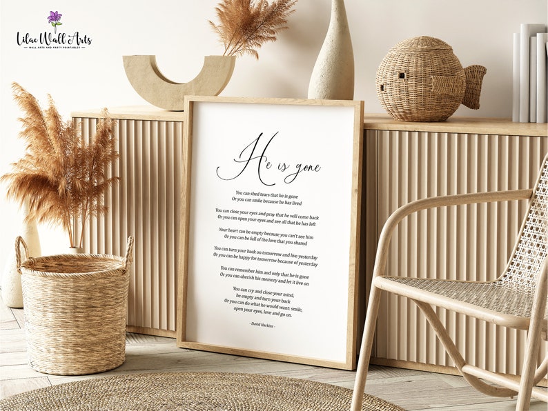 He is Gone Poem Print, Memorial Gift, Sympathy Gift Bereavement Poem ...