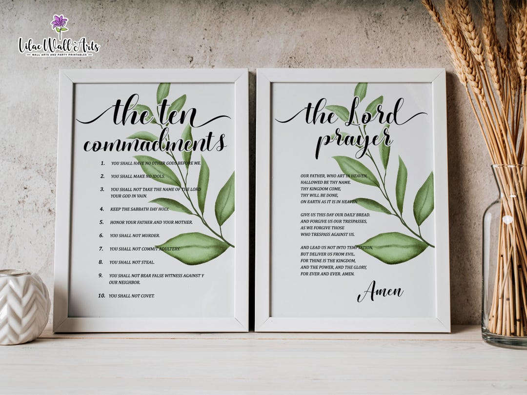 Ten Commandments & Lord's Prayer Art: Sage Green Christian Poster ...