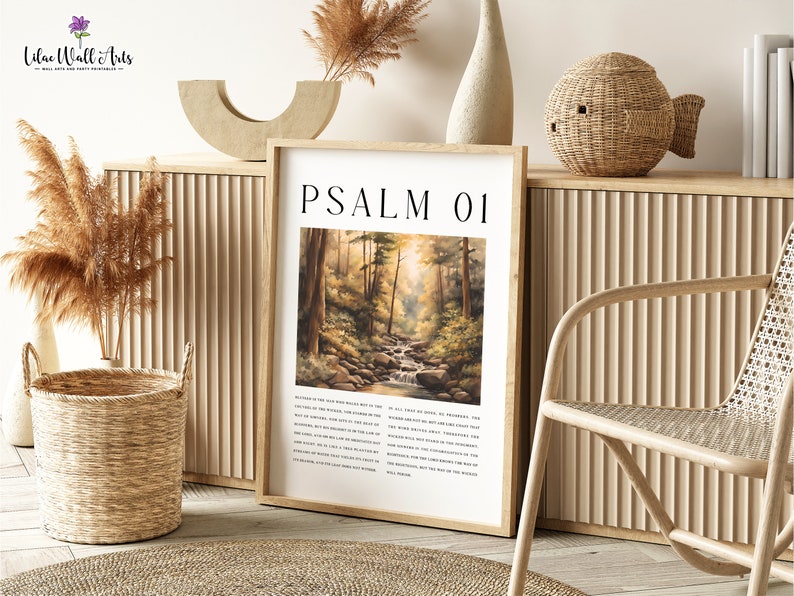 Psalm 1 Watercolor Bible Verse Art Print: Scripture Wall Decor (digital ...