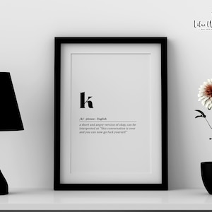 K Definition Printable Definition Print Dictionary Art Minimalist ...