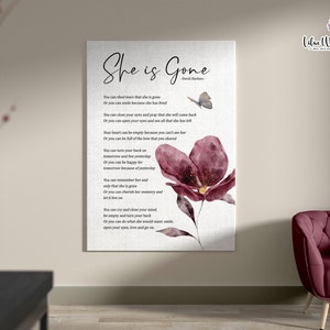 Bereavement Poem Print: "she is Gone" Memorial Poem Wall Art (digital ...