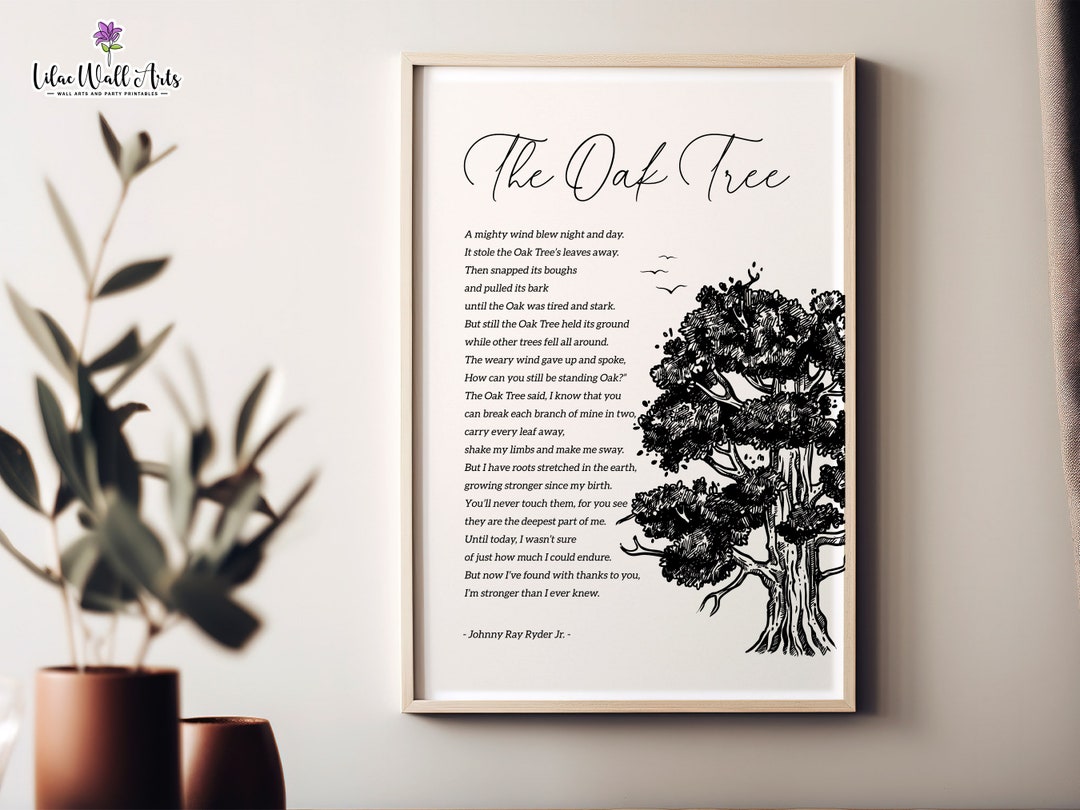 The Oak Tree Poem by Johnny Ray Ryder Jr, Poem Wall Art, Oak Tree Art ...