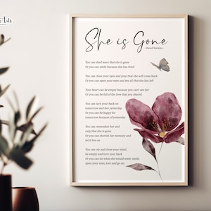 Bereavement Poem Print: "she is Gone" Memorial Poem Wall Art (digital ...