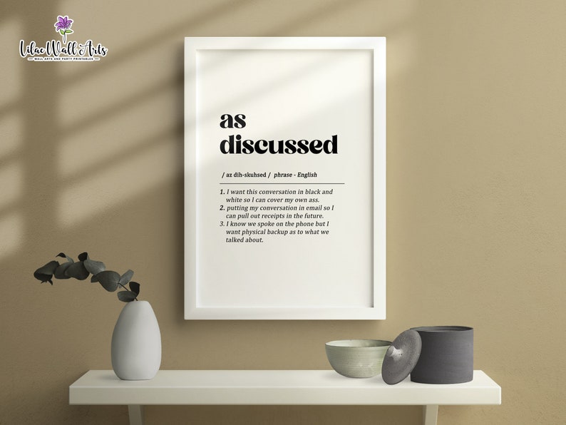 As Discussed Home Office Poster Definition Print Office - Etsy