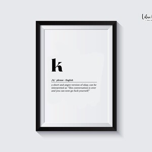 K Definition Printable Definition Print Dictionary Art Minimalist ...