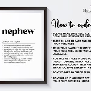 Nephew Definition Print, Nephew Wall Art, Nephew Printable Art, Nephew ...