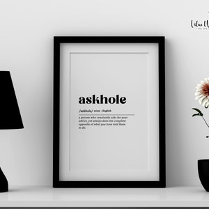 Askhole Definition Print Dictionary Art Cubicle Decor Funny Office Wall ...