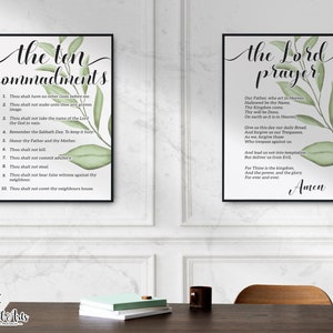 The Lord's Prayer | the 10 Commandments Wall Art | Set of 2 Scripture | Christian Home Decor ...