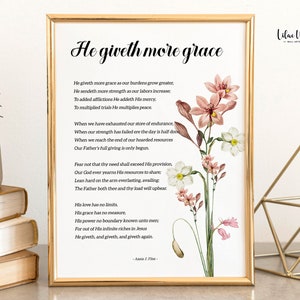 He Giveth More Grace Print: Modern Christian Poem Art, Bible Verse ...