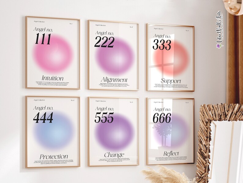 Angel Number Print Set: Aura Art, Spiritual Numbers (digital Download ...