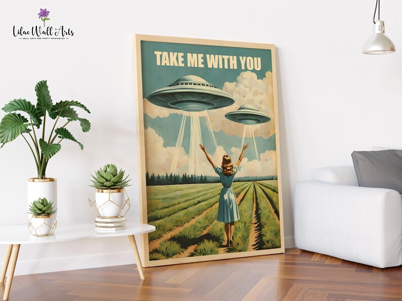 Flying Saucer Art: Vintage Scifi Poster, Alien Decor (digital Download ...
