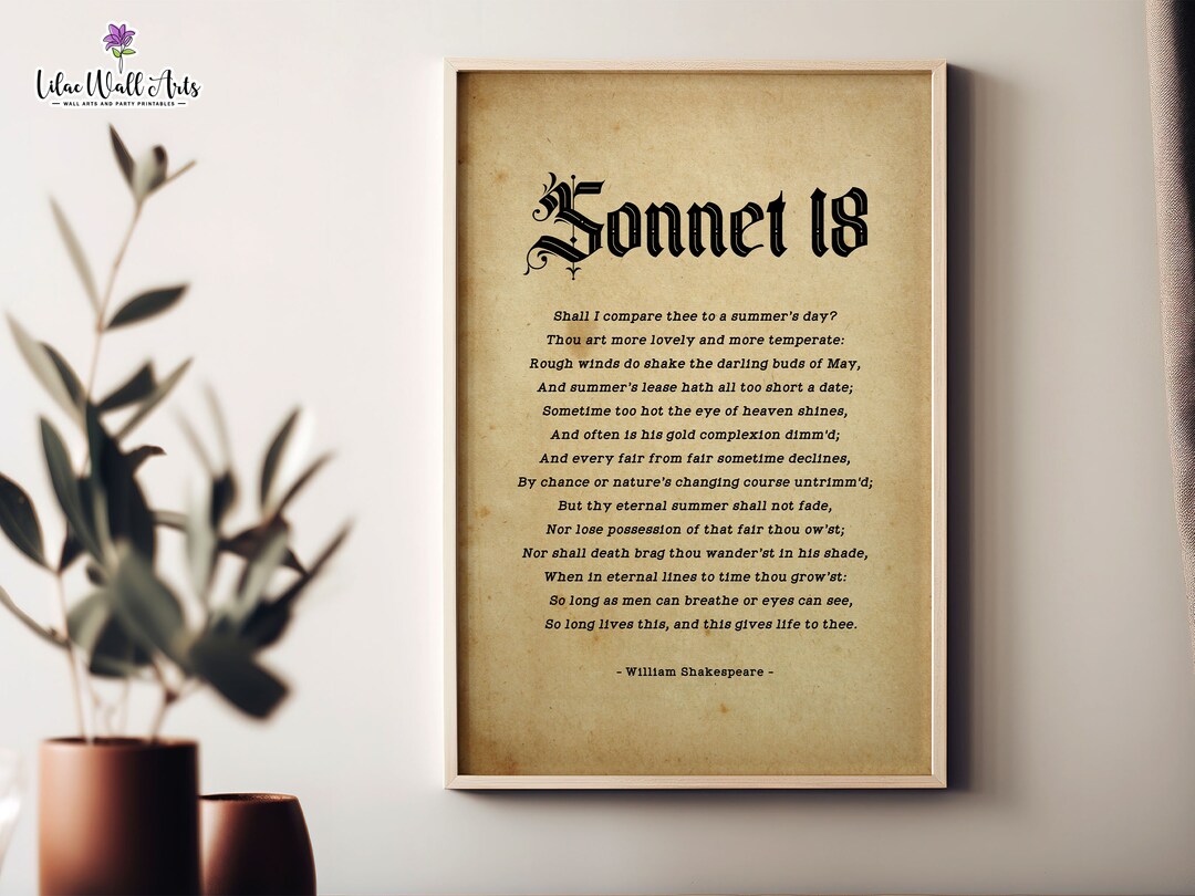 William Shakespeare Sonnet 18 Print, Shakespeare Gifts, Shakespeare ...