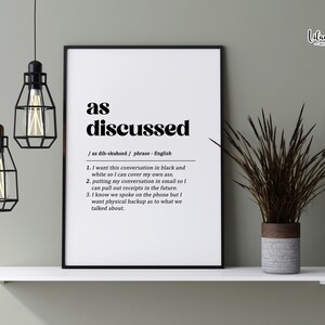 As Discussed Home Office Poster Definition Print Office Wall Art Office ...