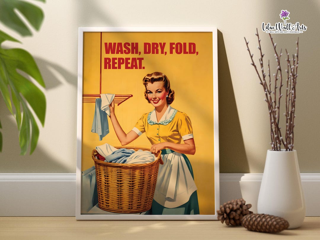 Retro Laundry Room Art: Wash Dry Fold Repeat, Funny Laundry Queen ...