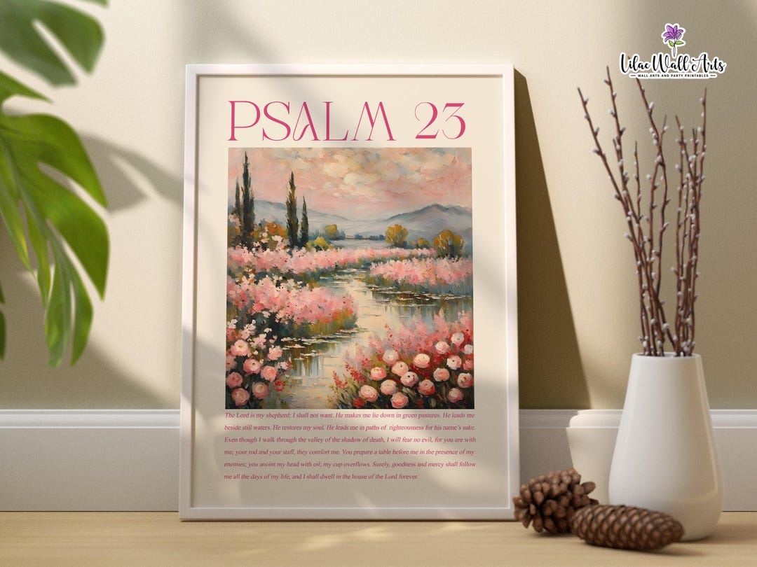 Psalm 23 Wall Art: Pink Christian Art Modern, Vintage Bible Verse ...
