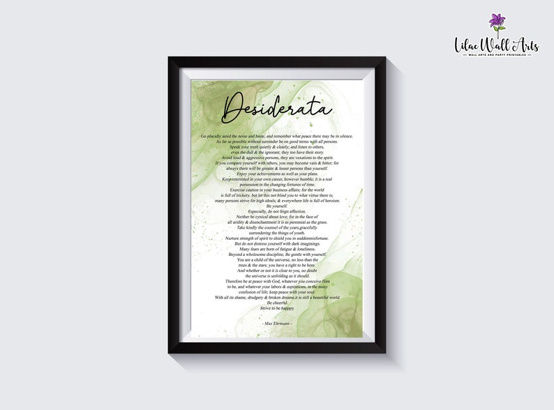 Sage Green Desiderata Poem by Max Ethramann Poem Print - Etsy Canada
