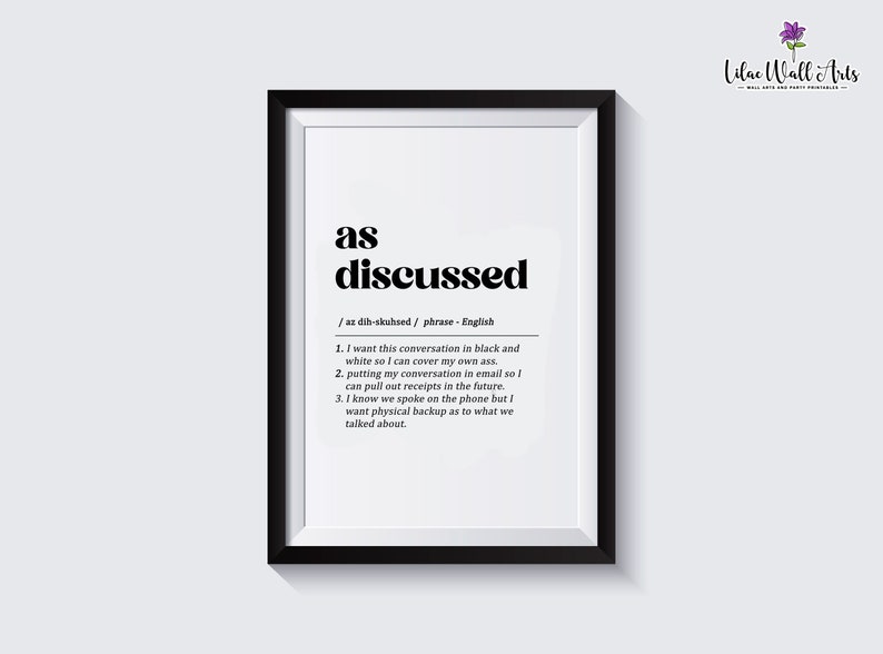 As Discussed Home Office Poster Definition Print Office - Etsy