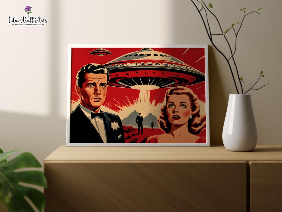 Alien Attack Vintage Sci-fi Poster, Vintage Aliens Wall Art Alien Girl ...