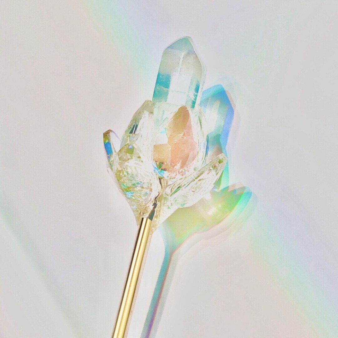 Aura Quartz Crystal Hair Stick: 14k Gold Plated Floral Rainbow Maker - Etsy