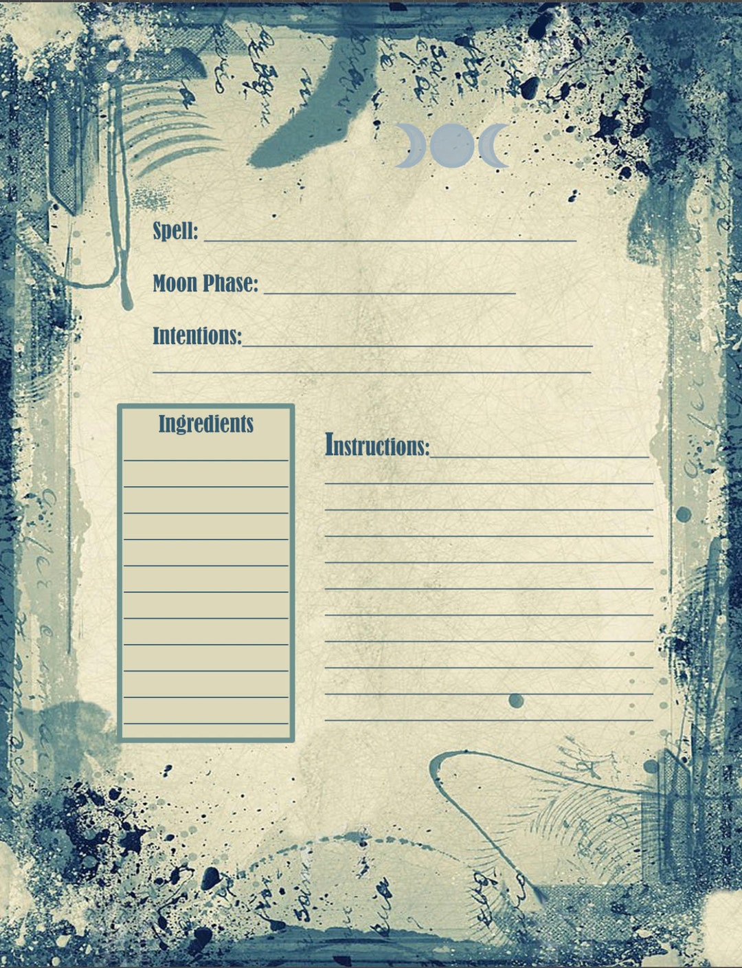 Blue Moon Design Grimoire Pages Digital Download, Book of Shadows ...