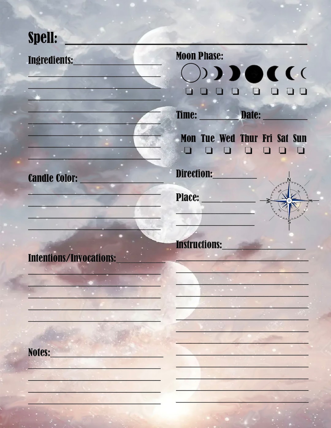 Moon Phase Design Grimoire Pages Digital Download, Book of Shadows - Etsy