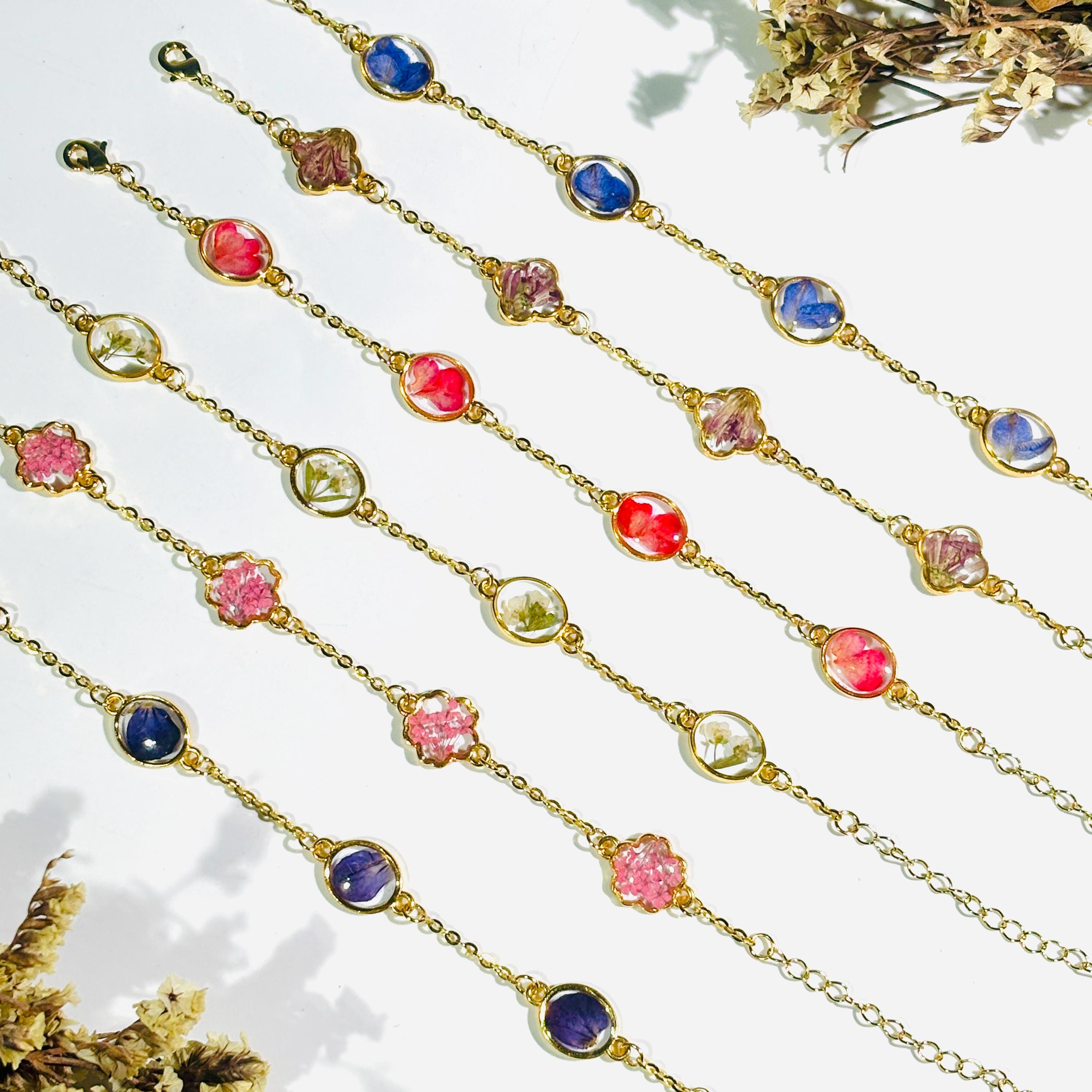 Real Birth Flower Bracelets, Custom Floral Resin Bracelet, Birthday ...