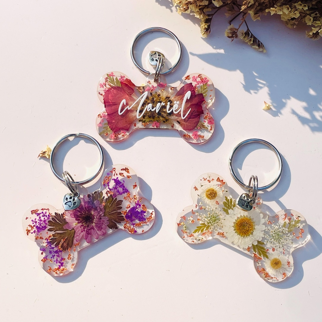 Personalized Flower Pet Tag: Custom Resin Dog & Cat Name Tag - Etsy
