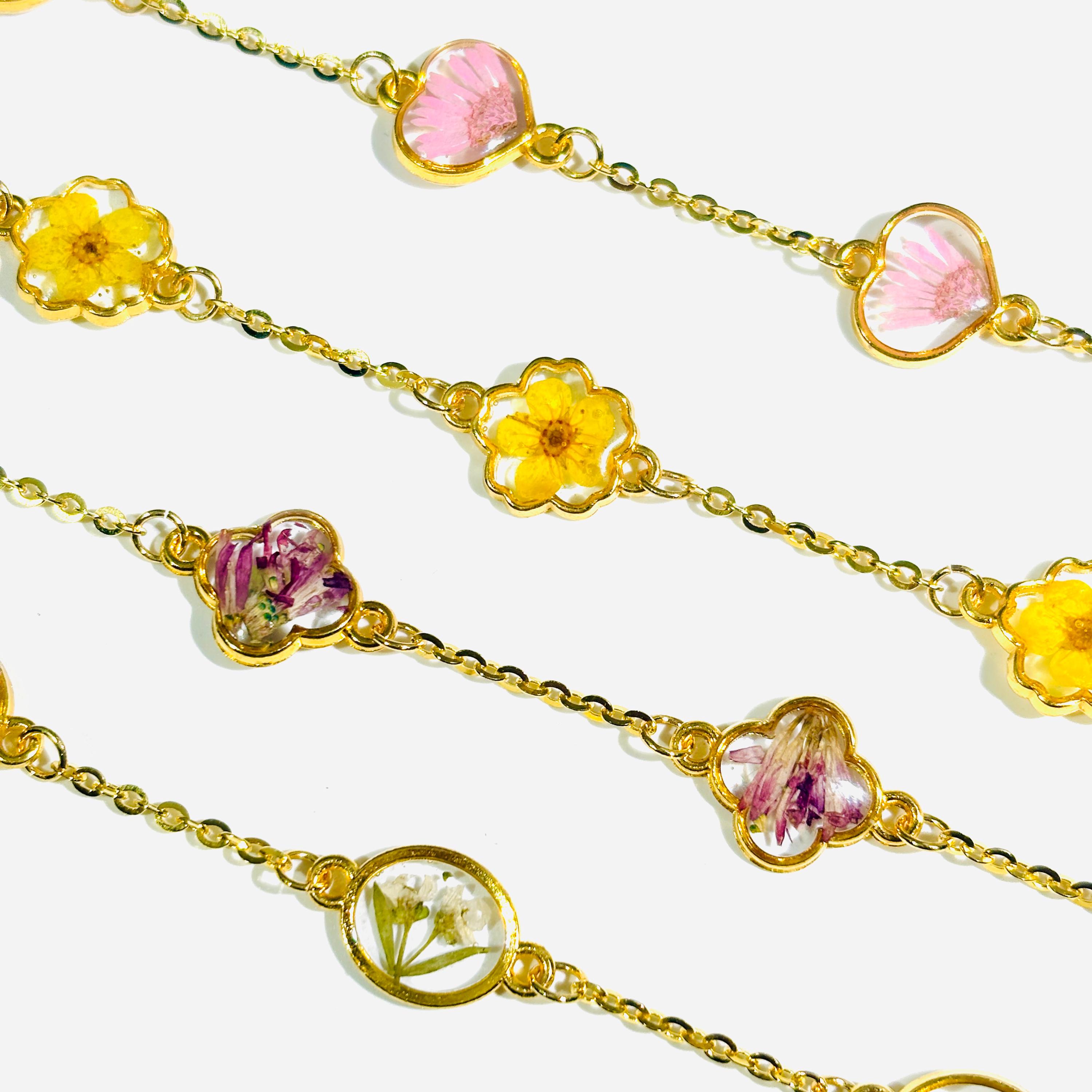 Real Birth Flower Bracelets, Custom Floral Resin Bracelet, Birthday ...