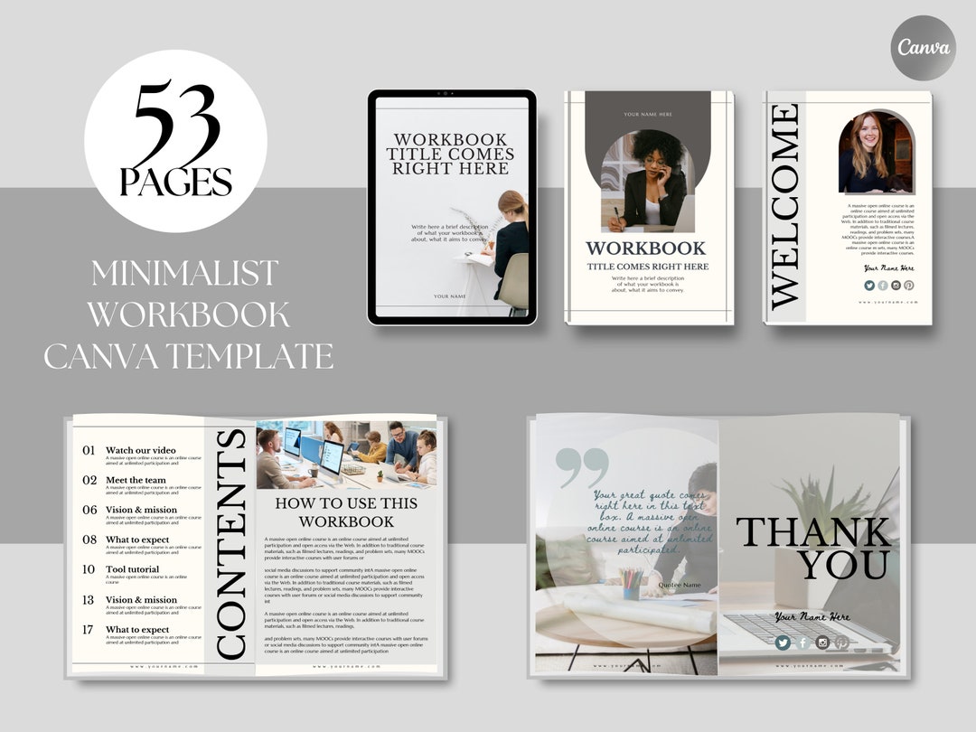 Minimalist Workbook Canva Template, Workbook Template, DIY Canva ...