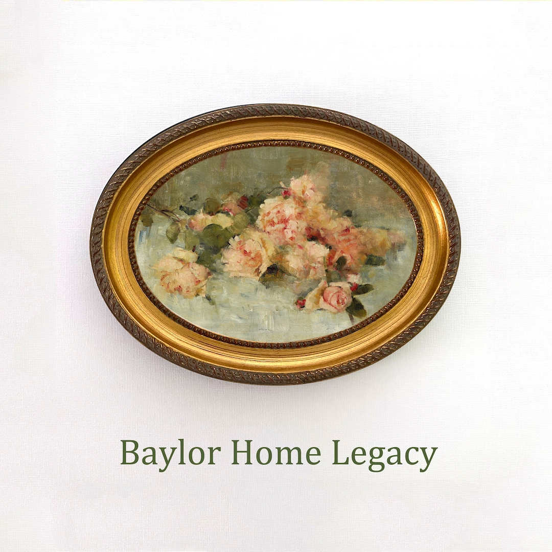 Framed Oval Roses Canvas Art Print of Antique Oil Painting, Rose ...