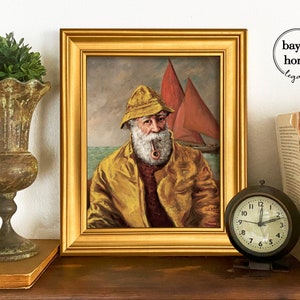 Framed Portrait of Sea Captain With Sail Boat, Old Salt Oil Painting ...