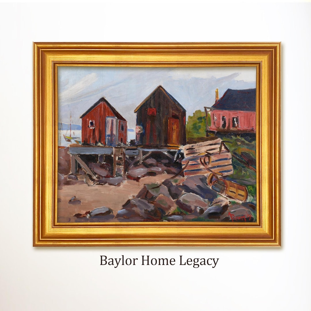 Lobster Shack Oil Painting Canvas Print of Antique Painting, Coastal ...