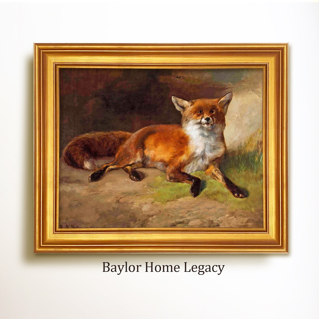 Framed Red Fox Oil Painting Print on Canvas, Vintage Art of Red Fox and ...
