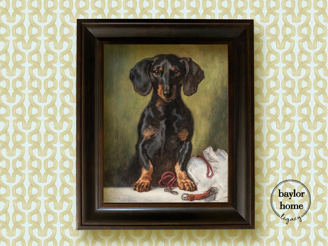 Framed Dachshund, Oil Painting Print on Canvas in Wood Frame, Ready to ...