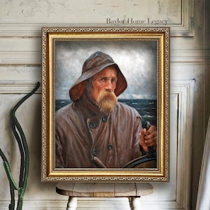 Framed Sea Captain Oil Painting Print on Canvas, Vintage Nautical Ship ...