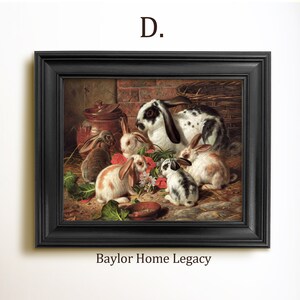 Framed Rabbits Oil Painting Canvas Print; Vintage Rabbit and Bunnies ...