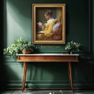Framed 18th Century Woman in Yellow Dress Reading Oil Painting Canvas ...