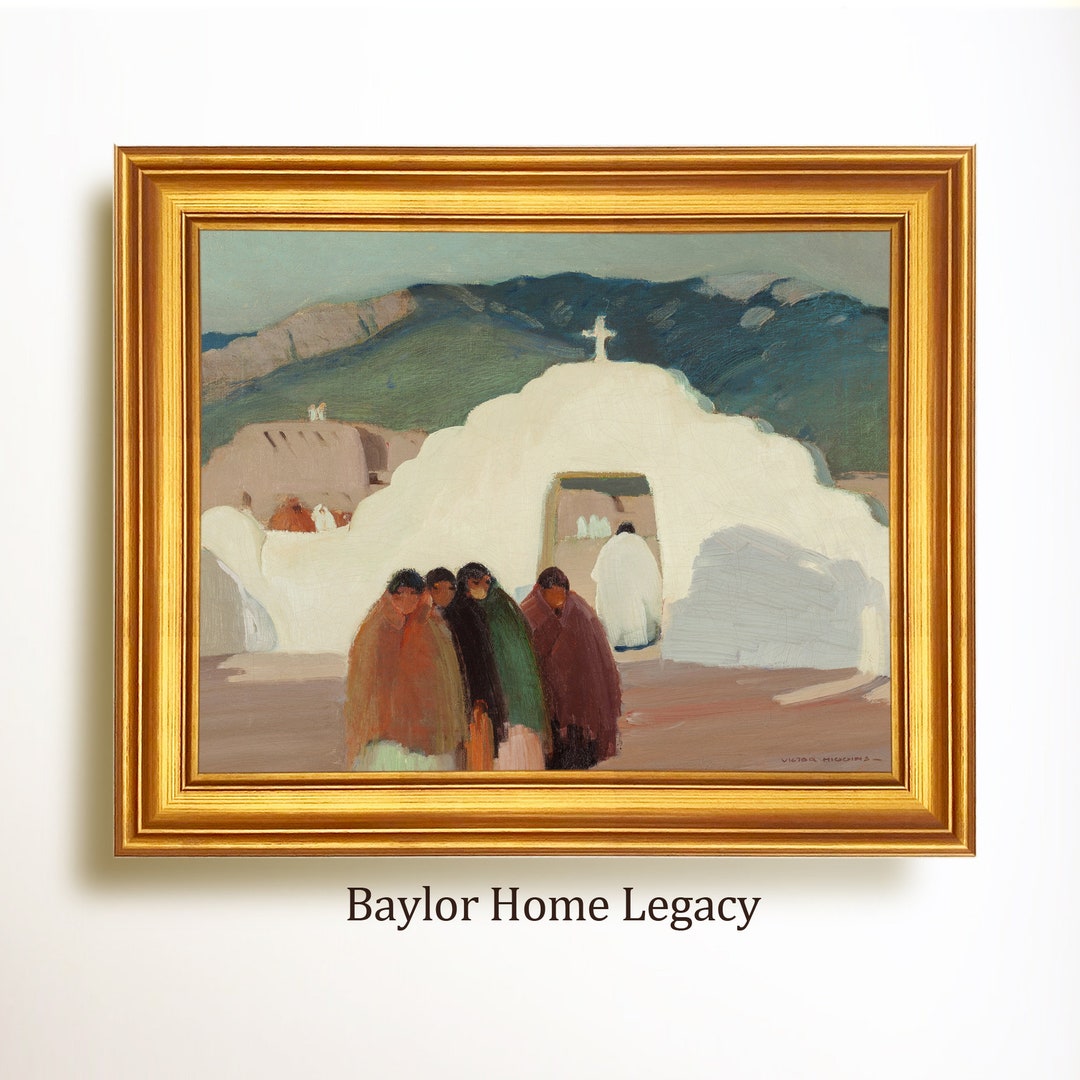 Framed Native American Pueblo Indian Oil Painting Print on Canvas, San ...