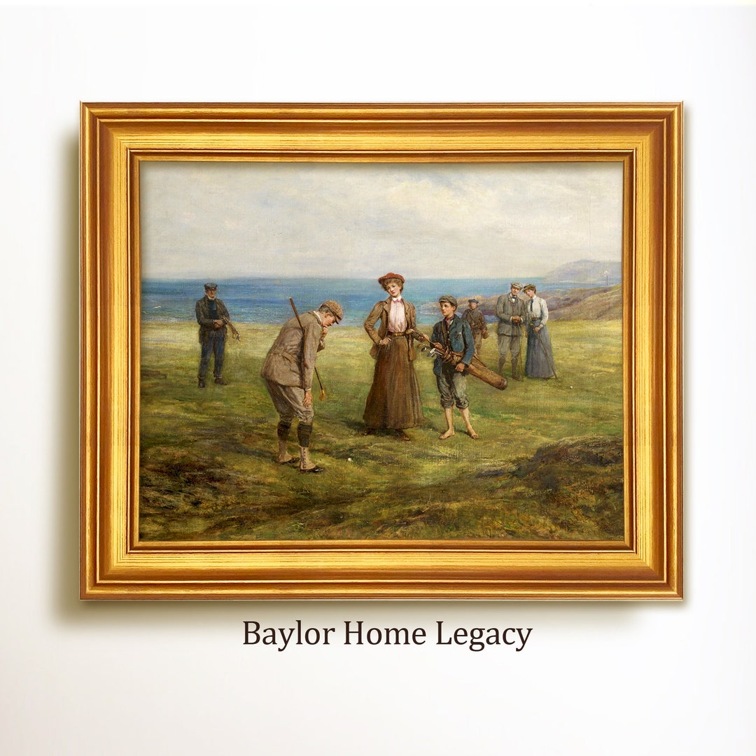 Framed Golf Scene Oil Painting Print on Canvas, Vintage Golf Wall Art ...