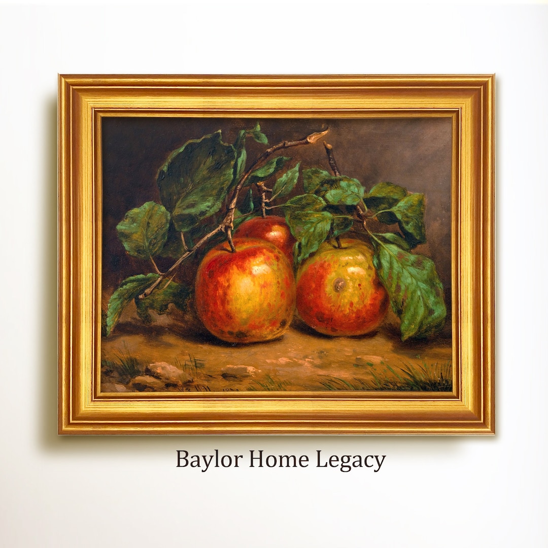Framed Still Life of Apples Oil Painting Print on Canvas, Vintage Apple ...