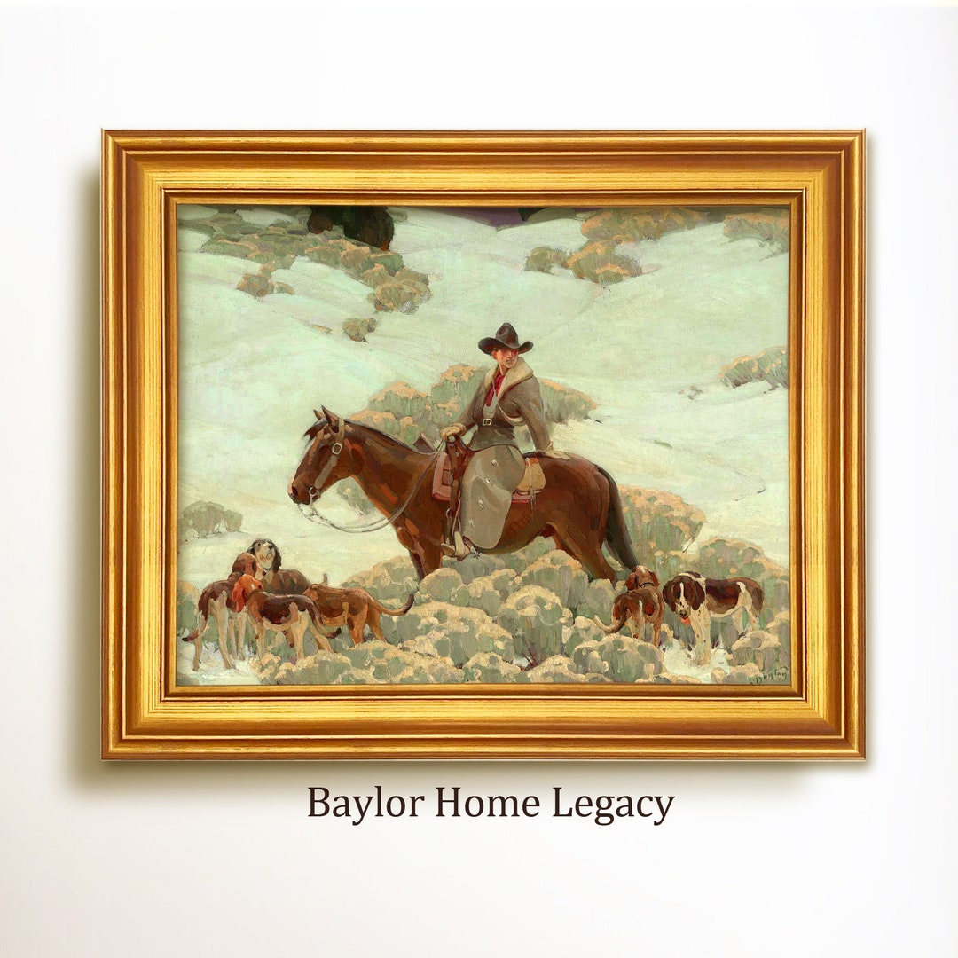 Framed Cowboy Oil Painting Print on Canvas, Vintage Western Cowboy Art ...