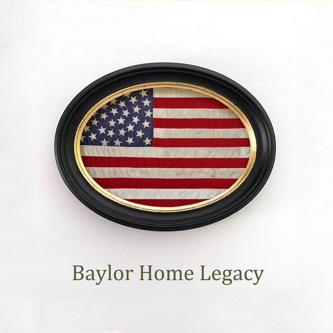 American Flag Print in Oval Frame; Canvas Print of Antique American ...
