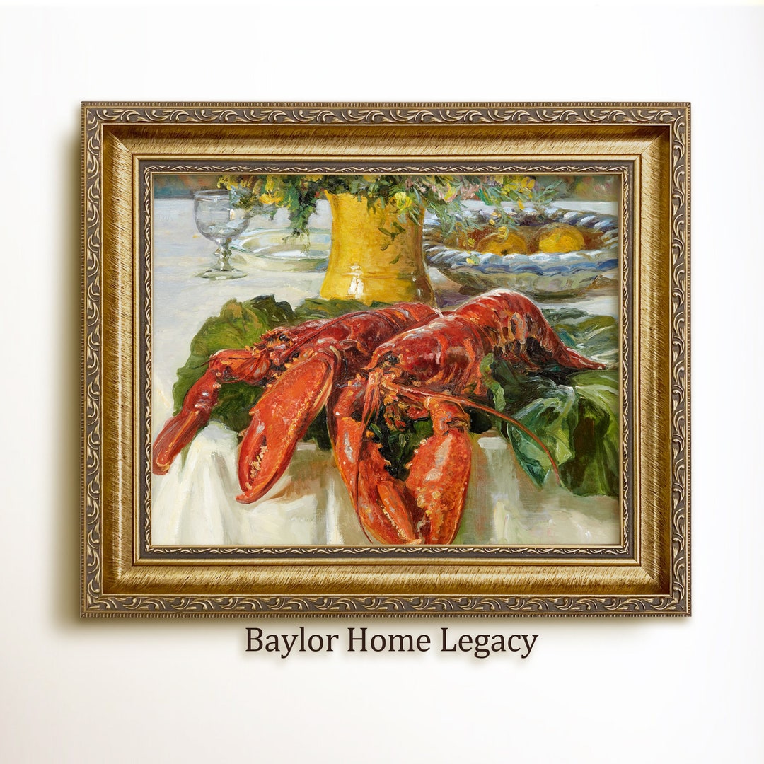 Framed Still Life of Lobsters Oil Painting Canvas Print, Vintage ...