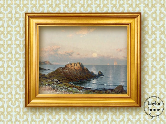 Framed Seascape Painting With Sailboats Coastal Harbor Scene - Etsy