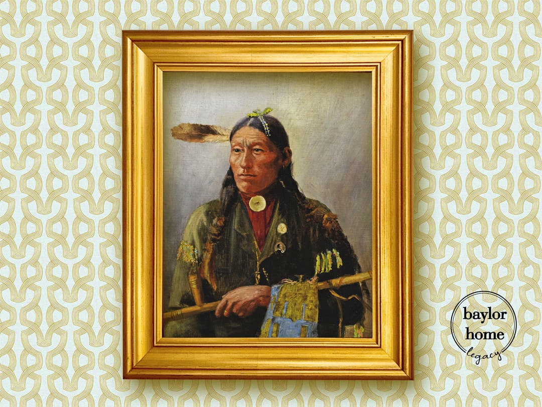 Framed Portrait of Indian Chief Oil Painting Canvas Print, Sioux Indian ...