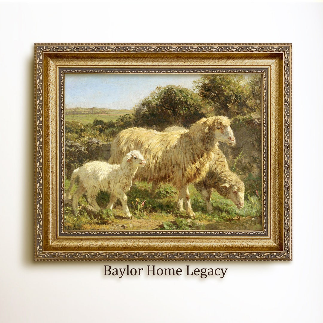 Framed Three Sheep Oil Painting Print on Canvas, Framed Sheep Canvas ...