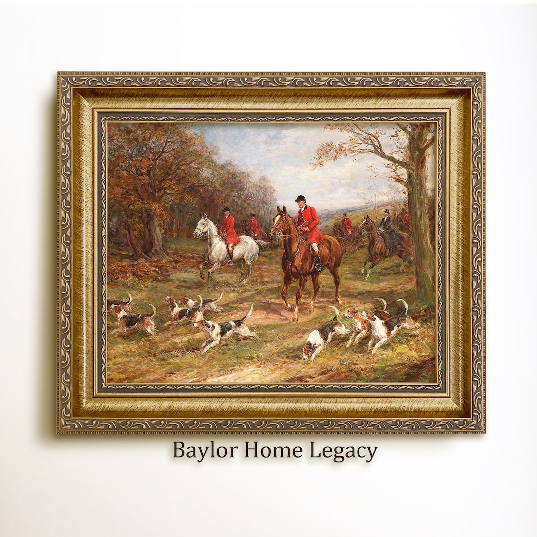 Framed Fox Hunting Oil Painting Canvas Print, Classic Equestrian ...