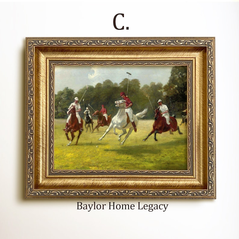 Framed Polo Scene Oil Painting Print on Canvas, Vintage Polo Players ...