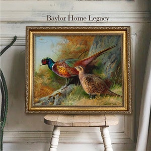 Framed Ring-neck Pheasants in Landscape, Ringneck Pheasant Painting ...