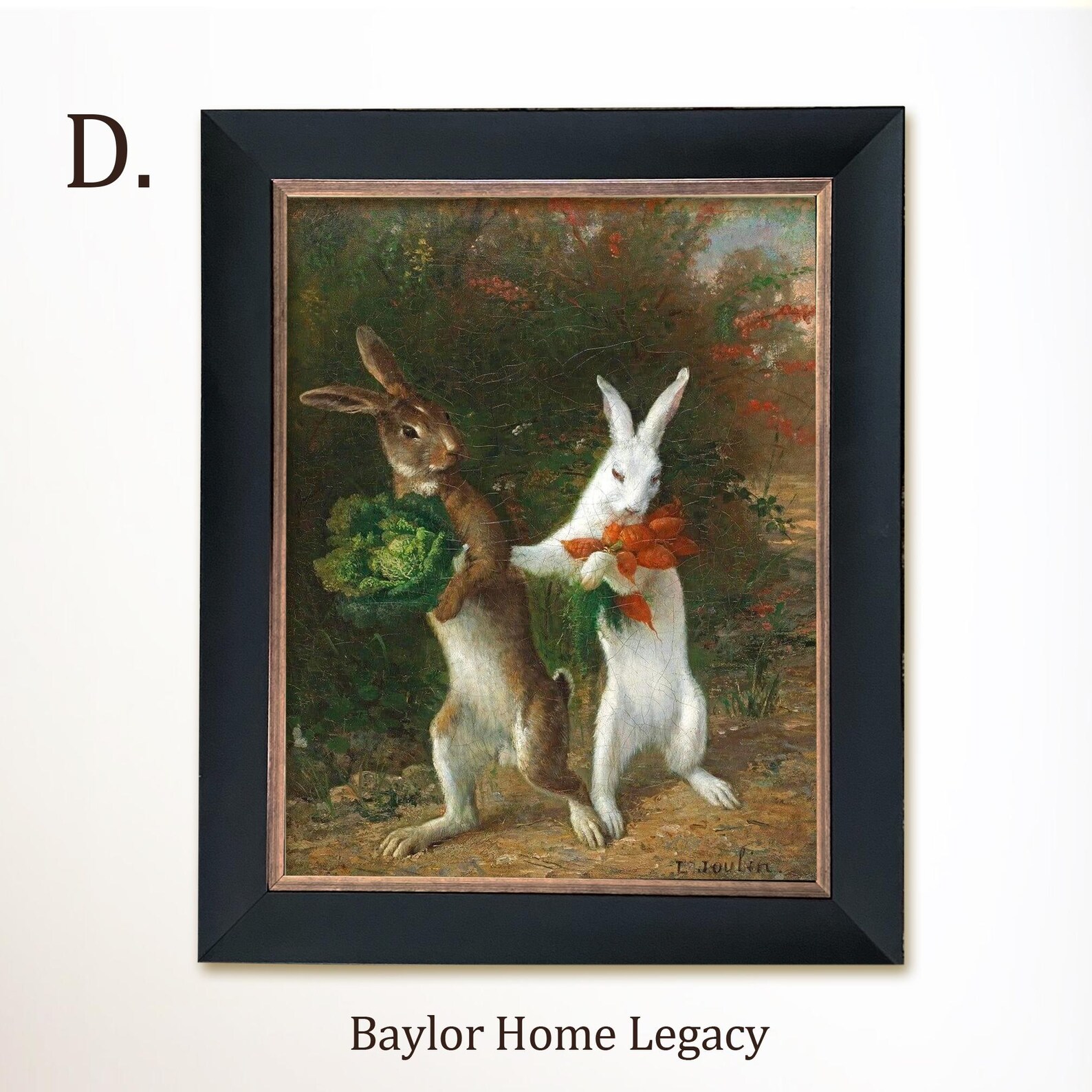 Framed Rabbits Oil Painting Print on Canvas, Framed Walking Rabbits ...